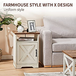 AMERLIFE 3-Piece Farmhouse Table Set Includes Coffee Table& Two End Tables, Side Table with Charging Station and USB Ports, for Living Room, Bedroom, Distressed White
