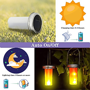 Aizami Solar Mason Jar Lid Lights,4 Pack 12Led Simulation Flame Candlelight Jar Lids Lights for Mason Jar Patio Garden Wedding Lantern