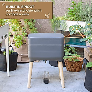 Eartheasy Dual Tray Worm Composter – Urban Vermicomposting Bin for Indoor and Outdoor – Earthworm and Mealworm Farm Food Cycler for Composting (Smoke)