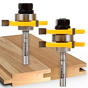 YONICO Tongue and Groove Router Bits Set Up to 3/4-Inch Stock 1/2" Cutting Depth 2 Bit Set 1/4-Inch Shank for Edge-to-Edge Hardwood Flooring, Paneling, Cabinet Door, Plywood Sheathing 15221q