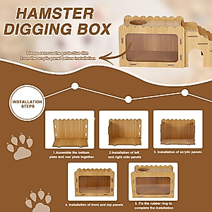 Hamster Digging Box, Small Visible Hamster Digging Room with Acrylic Transparent Board, Hamster Hideout and Exploration House with Climbing Ladder, Hamster Digging Wood Toy for Guinea Syrian Hamsters