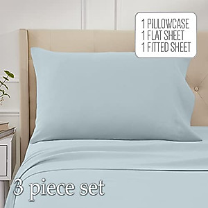 lalaLOOM Twin Bed Sheet Set, Soft Microfiber Hotel Luxury Bedding, Extra Deep Pocket, 3 Piece Sheets and Pillowcase Sets, Breathable Wrinkle, Fade Resistant, Easy Care Machine Washable Linen, Sea Blue