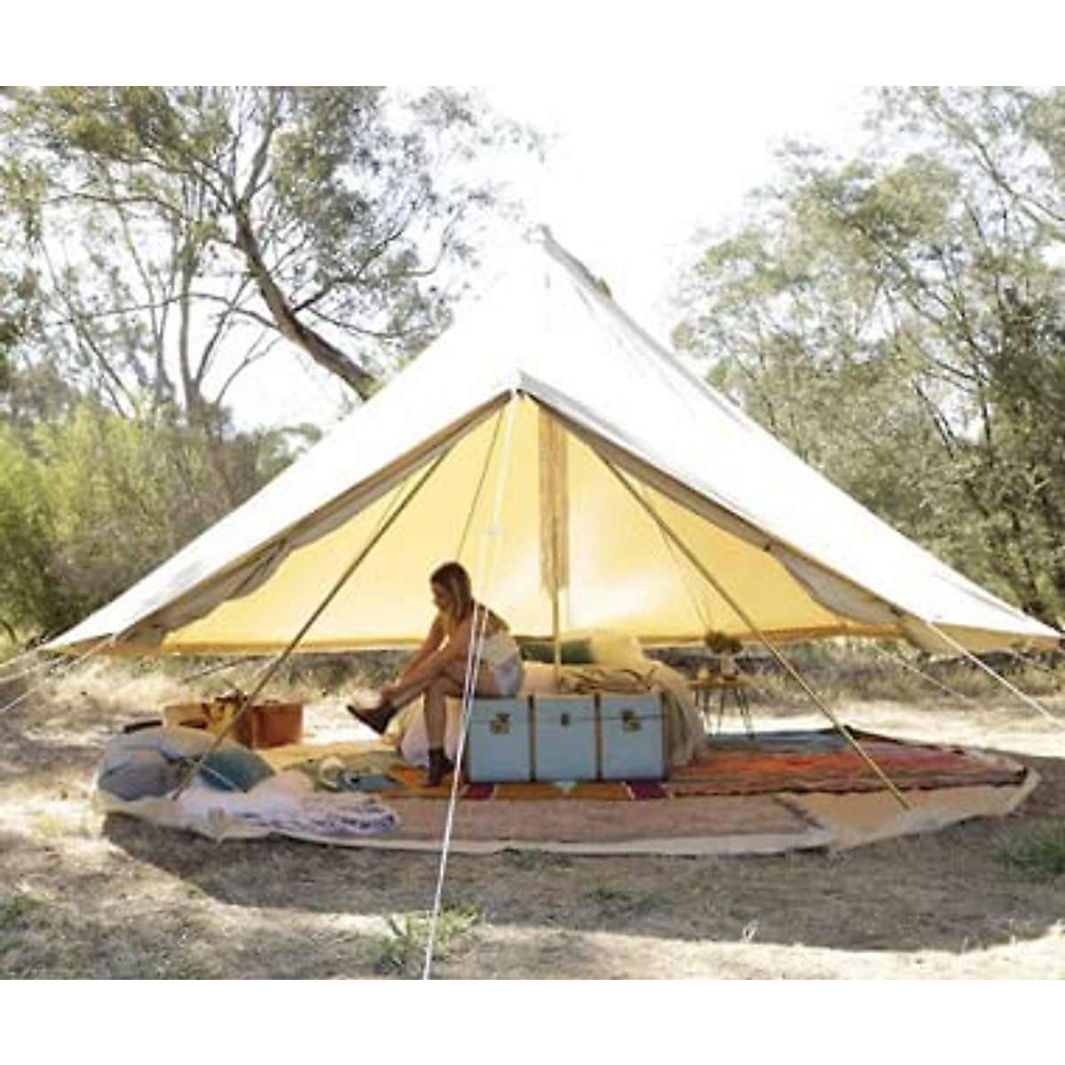 Psyclone Tents Removable Floor 4 Windows 5m/16.4ft Luxury Bell Tent Outdoor All Weather 8-10 Person Cotton Canvas Yurt Large Tent for Family Camping Glamping Hiking and Festivals