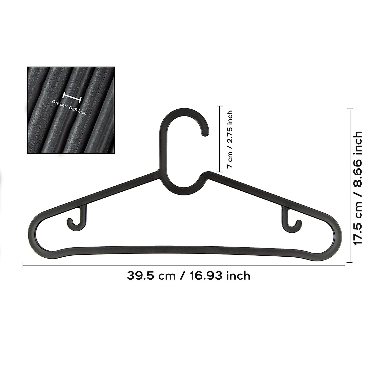 Milano Home Plastic Clothes Hangers - Black - Lightweight and Durable Coat Hangers - Space-Saving Hangars for Shirts, Jackets, and Coats - Multipurpose Hanger Set for Closet Organization