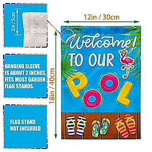 Hollyhorse Welcome to Our Pool Summer Garden Flag, Pool Flag for Outdoor Decorations 12x18 Inch Double Sided