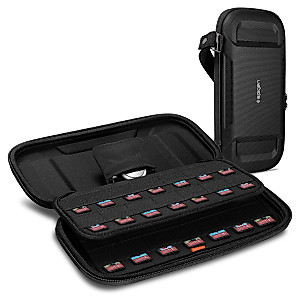 Spigen Rugged Armor Pro Game Card Cartridge Case for Nintendo Switch & Switch OLED, Micro SD Cards, Portable Hard Shell Pouch Travel Storage Switch Game Card Case Compatible with AirTag - Black