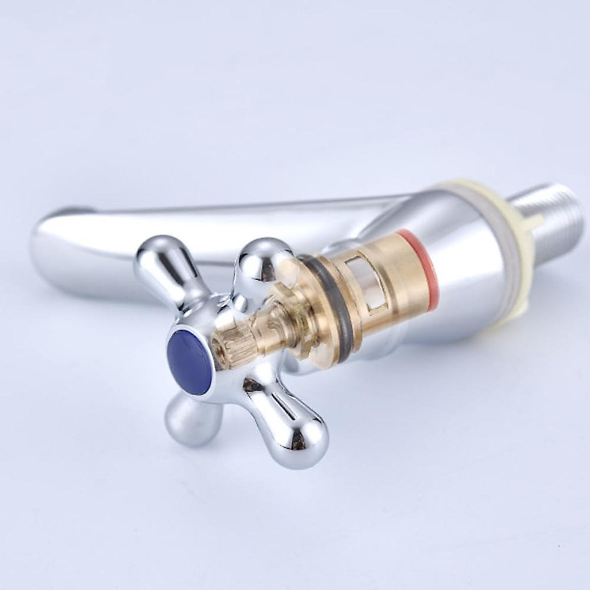 DOITOOL 2 Pcs Basin Taps Mixers Bathroom Sink Tap Basin Mixer Tap Single Lever Basin Faucet Cross Handle Cold Water Sink Basin Taps for Bathroom Kitchen ((Blue Drop Model)