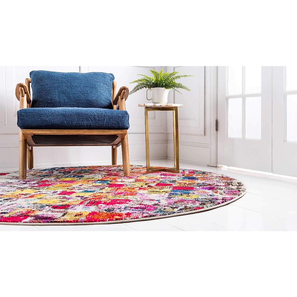 Unique Loom Estrella Collection Abstract, Bright Colors, Distressed, Modern Area Rug, 8 ft x 8 ft, Multi/Beige