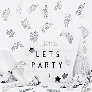 Glitter Silver Happy Birthday Confetti, Birthday Party Table Decorations, Happy Birthday Paper Confetti, Sprinkling Table Scatter for Women Men Boys Girls Birthday Party