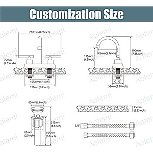 Aolemi 4 Inch Bathroom Faucet 2 Handle Centerset Lavatory Sink Faucet Swivel Spout Deck Mount 2 Hole Stainless Steel Basin Mixer Tap with Pop-up Drain with Overflow Matte Black
