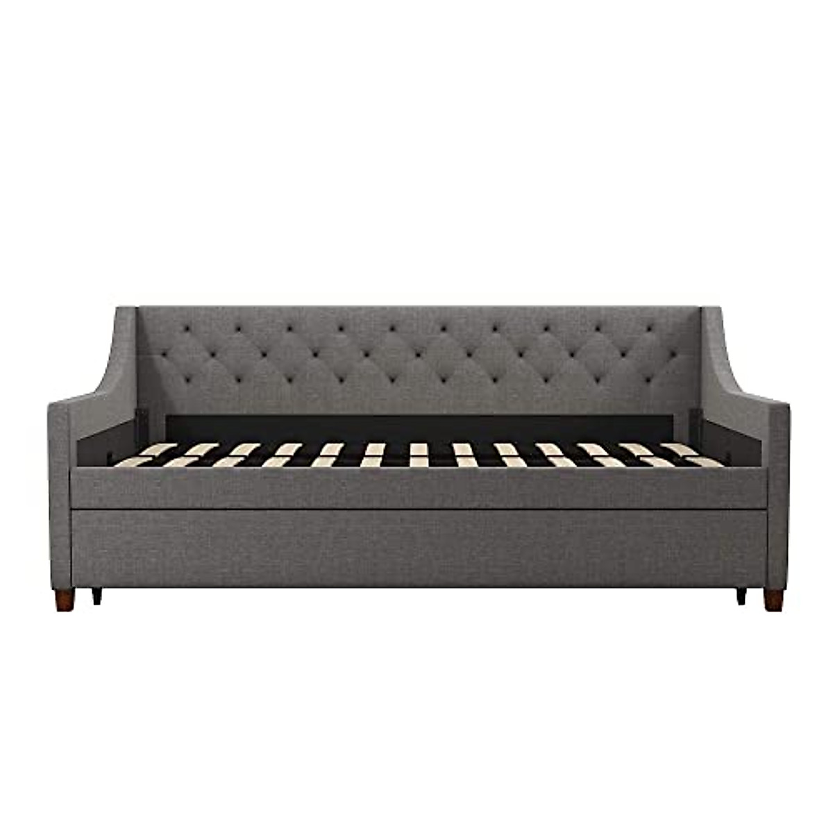 Novogratz Her Majesty Upholstered Daybed and Trundle, Twin Over Twin, Grey Linen