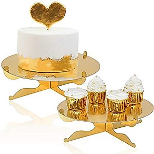 1-Tier Gold Round Cardboard Cupcake Stand Dessert Stand Reusable Birthday Wedding New Year Decoration Mini Cake Stand 2pcs