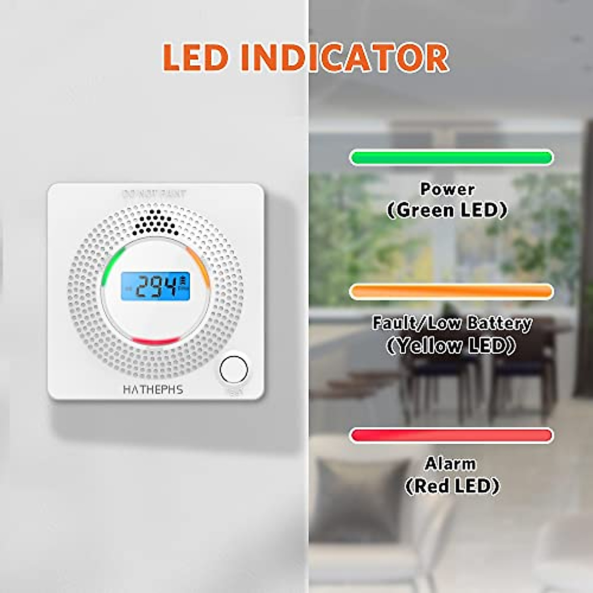 Carbon Monoxide Detector Alarm, HATHEPHS 10-Year Life Portable CO Detector with Digital LCD Display, Battery Powered CO Alarm with 3 LED Lights for Home, Office and Travel