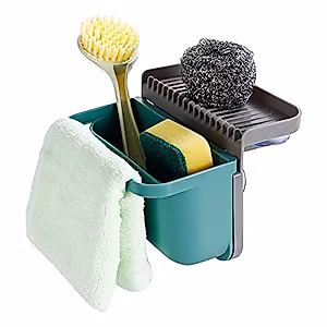 TIDYSOON Detachable Sinkside Organizer Tidy Storage,Drainage Container With Suction Cups For Kitchen Sink Caddy Sponge Holder, Dish Brush Holder,Cloths, Green