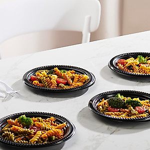 PLASTICPRO 100 PCS Black Plastic Plates Light Weight 7 Inch Plastic Dinner Dessert Appetizer Plates Black Plates Disposable for Party and Wedding