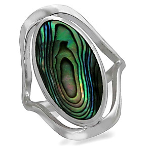 Silvershake Abalone Paua Shell 925 Sterling Silver Simple Southwest Style Ring Size 6.5