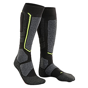 FALKE Men's SB2 Ski Socks For Snowboarding, Merino Wool, Knee High, Mid Weight Cushion, Breathable Quick Dry, Black (Black-Mix 3010), 12.5-13.5, 1 Pair