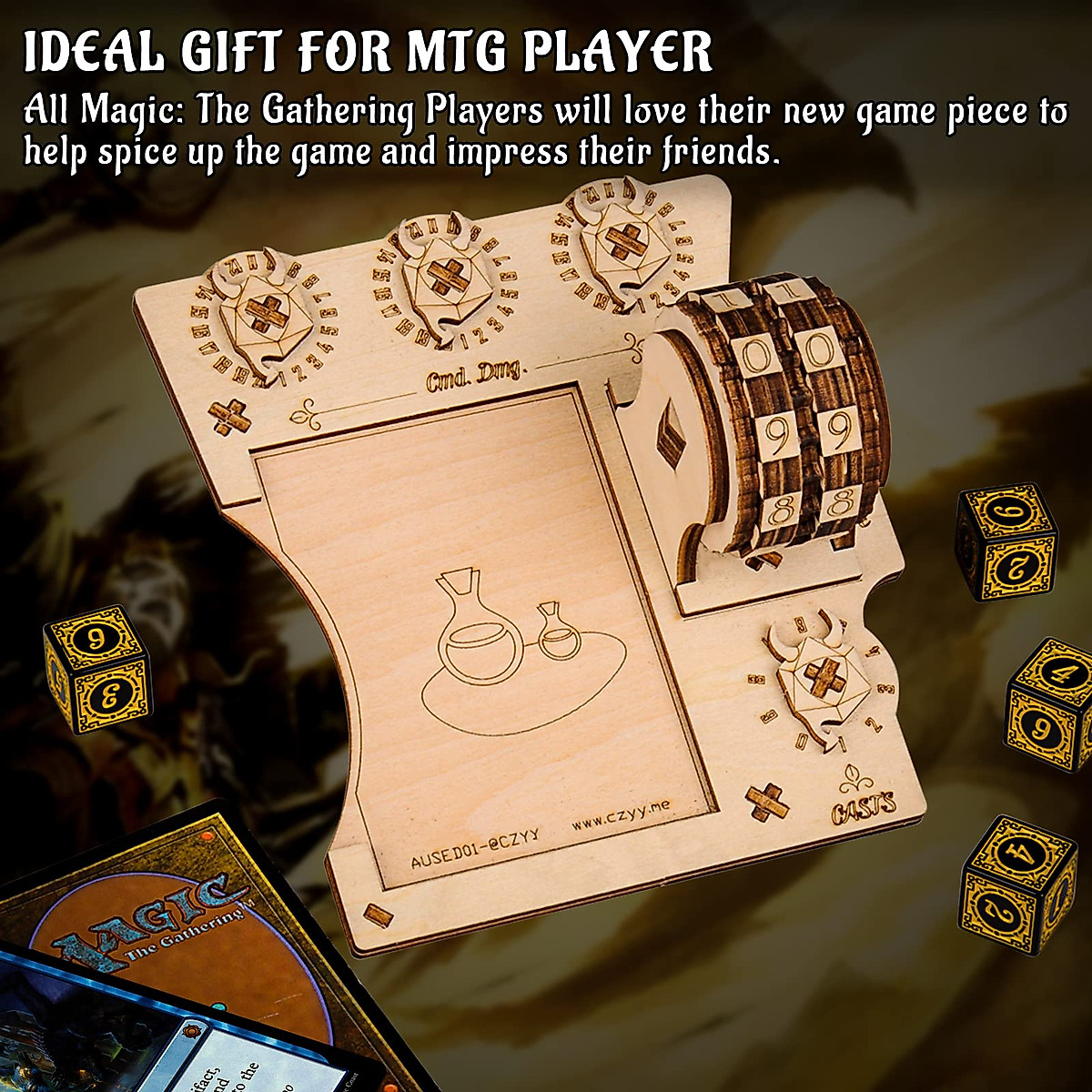 Commander EDH Command Zone Tray with Life Counter Wooden Compatible with Magic The Gathering, MTG