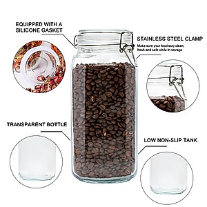 Flrolove 74 oz/2200ml Glass Storage Jars with Airtight Lids,Pantry Storage Containers with Lids Airtight,Square Large Food Storage Containers Set of 3,Perfect for Kitchen Canning Cereal/Pasta/Sugar