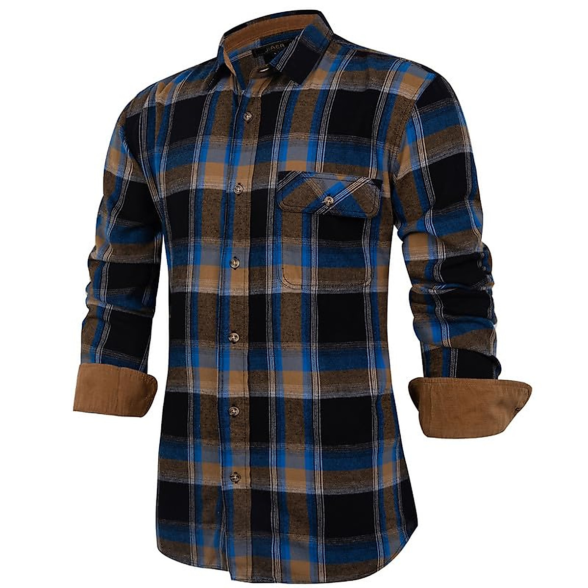 JIAER Men's Button Down Long Sleeve Flannel Plaid Casual Shirt XL Blue