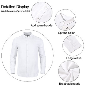 JEKAOYI Mens Casual Long Sleeve Cotton Linen Shirts Buttons Down Solid Plain Roll-Up Sleeve Summer Beach Shirts White