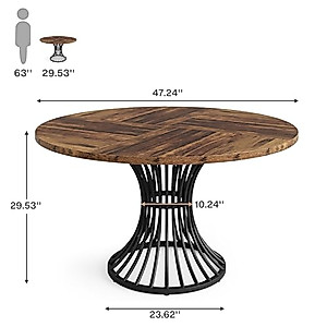 LITTLE TREE Round Dining Table for 4-6 People, 47" Large Rectangular Kitchen Table with Geometric Legs, Unique Dinner Table Kitchen & Dining Room Furniture
