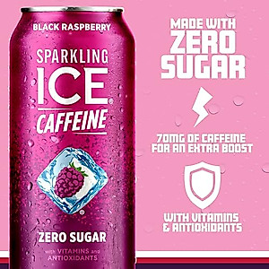 Sparkling Ice Caffeine Black Raspberry Sparkling Water with Caffeine, Zero Sugar, with Antioxidants and Vitamins,16 fl oz Cans (Pack Of 12)