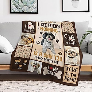 Dog Blanket Cute Shih Tzu Pet Animal Print Throw Blankets for Couch Sofa Bed Stuff Decor Lightweight Soft Cozy Fleece Plush Warm Flannel Bedding Gifts for Baby Boys Girls Kids Adults Lover 40"x50"