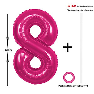 40 Inch Hot Pink Number 8 Balloon Extra Big Size Jumbo Mylar Foil Helium Balloons 8 for Birthday Party Celebration Decorations Graduations 8th Anniversary Baby Shower Supplies Engagement