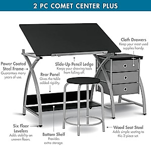 SD STUDIO DESIGNS 2 Piece Comet Craft Table | Angle Adjustable Top and Stool | Silver/Black