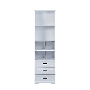 GOWE Kids Funnel White Bookcase Book Shelf Storage Unit with Book Display/Organizer Drawers - Classic White Color