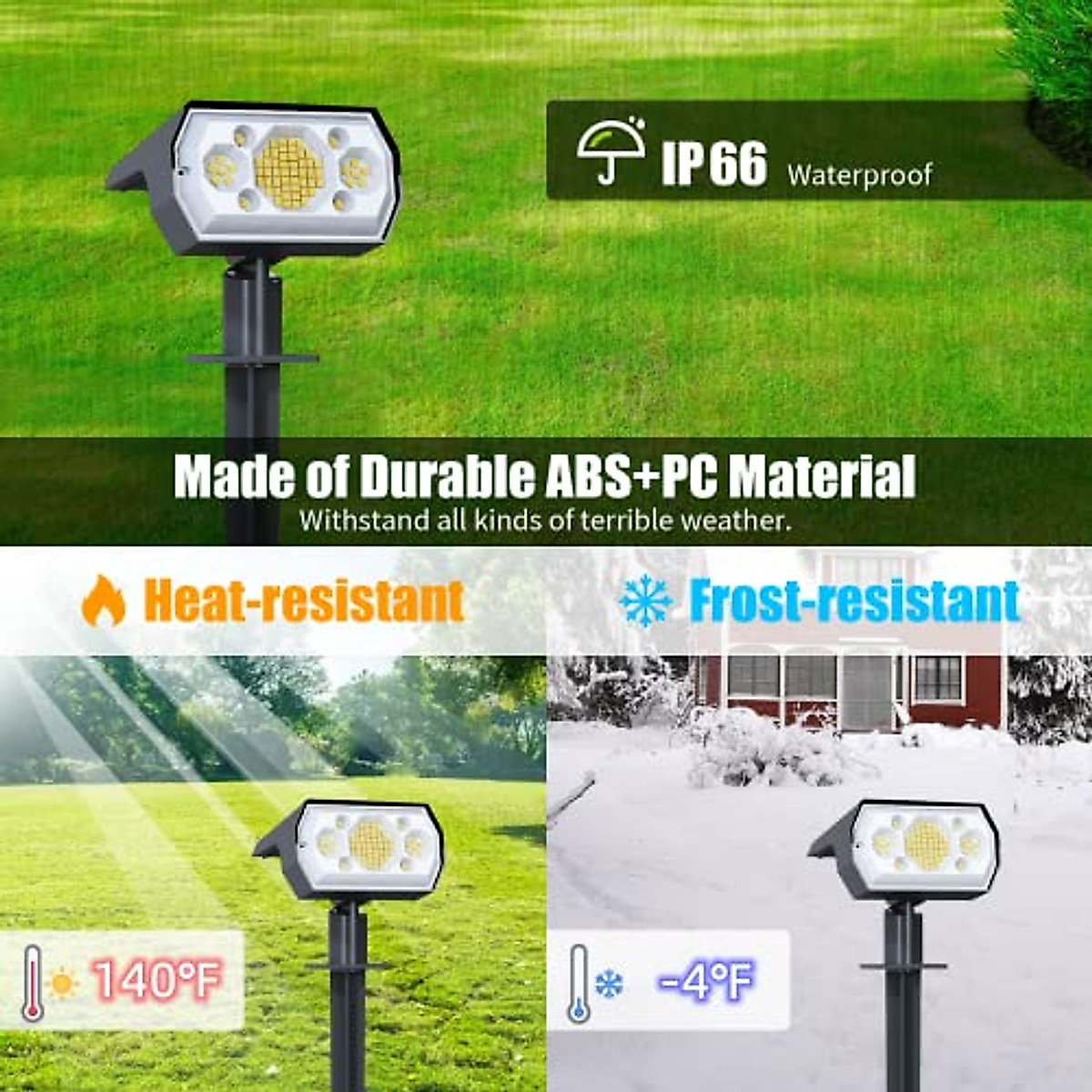 ROMELUCE 4PCS Solar Spotlight Outdoor, 64 LEDs 1000 lumens 3 Lighting Modes Solar Powered Garden Pathway Spotlights, IP66 Solar Powered Landscape Lights Wall Lights in One, for Yard Garden Tree Flag