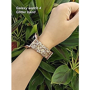 Greaciary Glitter Band Compatible with Samsung Galaxy Watch 3 41mm/Galaxy Watch 42mm,Active 40mm/Active 2 44m Sparkle Bling Leather Strap Wristband for Galaxy 20mm Smartwatch Women Girls Rose Gold