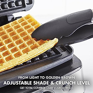 GreenPan Elite 2-Square Belgian & Classic Waffle Iron, Healthy Ceramic Nonstick Aluminum Dishwasher Safe Plates, Adjustable Shade/Crunch Controls, Wont Overflow, Easy Cleanup Breakfast, Black