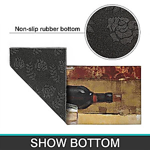 OUXIOAZ Wine Kitchen Rugs and Mats [2 PCS], Non Skid Washable Absorbent Microfiber Kitchen Mat for Doormat Bathroom Runner Set (17"x47"+17"x30", Wine)