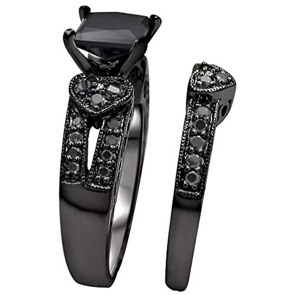 SEniutarm Engagement Love Rings Wedding Bands 2Pcs/Set Women Fashion Square Cubic Zircon Hearts Finger Rings Party Jewelry for Women/Girl Finger Rings DIY Jewelry Gifts - Black US 7