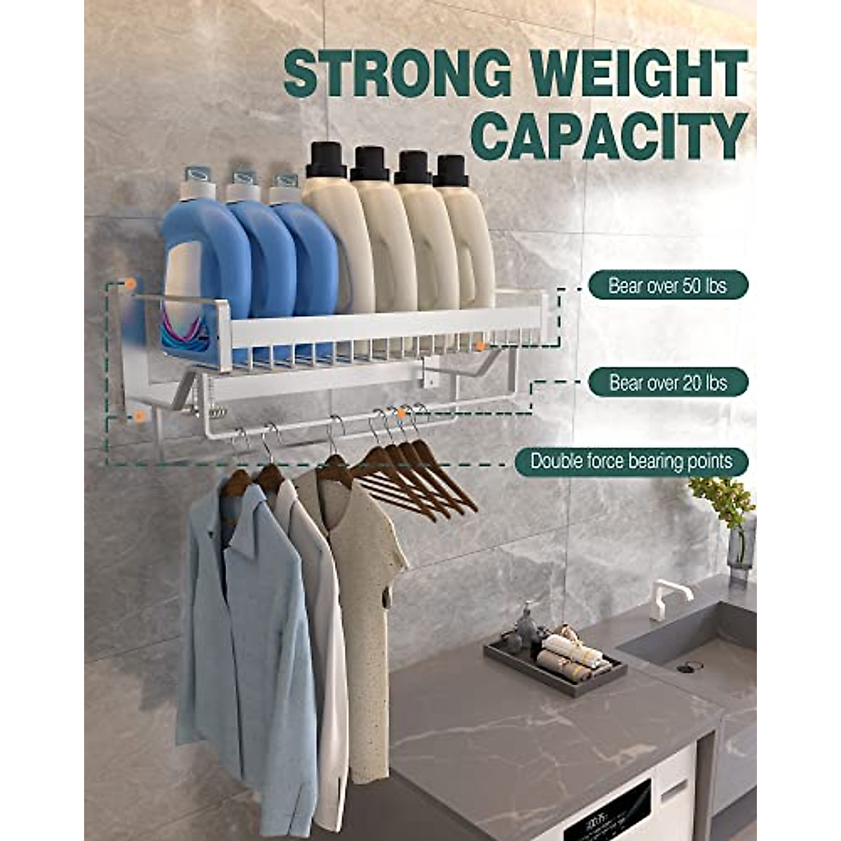 Bathroom Towel Rack Wall Mounted, Double Towel Racks for Bathroom, 22 Inch Bath Towel Rack with Shelf, Spampur Bath Towel Bar, Hotel Towel Rack, Bath Towel Storage Shelf, Bathroom Shelf with Hooks