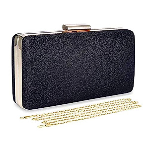 Pinprin Glitter Clutch Evening Bags for Women - Formal Bridal Wedding Clutch Handbag Prom Cocktail Party Purse (Black)