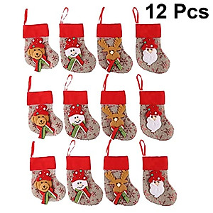 Amosfun Old Men Gifts 12pcs Christmas Stockings Cloth Bag Christmas Hanging Socks Christmas Tree Decorations for Party Kids Teens Stocking Stuffer