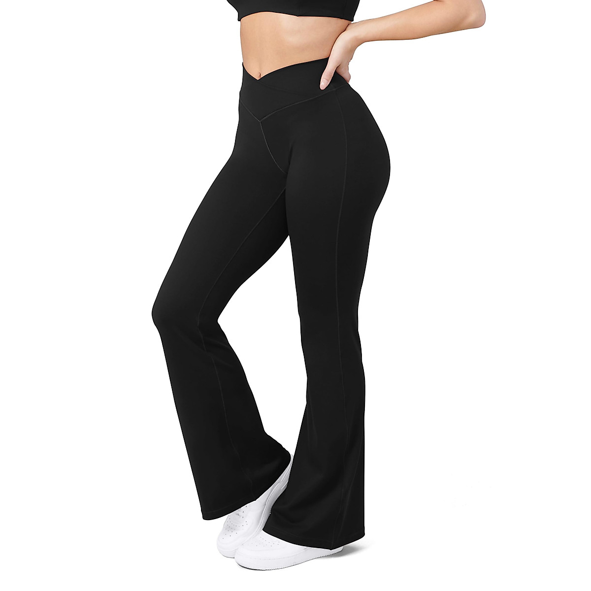 HEGALY Women's Flare Yoga Pants - Crossover Flare Leggings High Waisted Bootcut Bell Bottom Workout Sweatpants Black