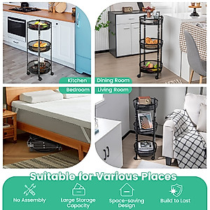 Giantex 3-Tier Fruit Vegetable Basket with Rollers - 35" Tall No Assembly Required Metal Wire Storage Organizer Trolley Cart, Tool-Free Assembly One-Second Folding Utility Cart with Wheels