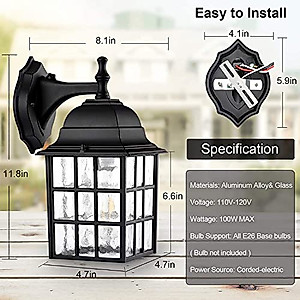 2-Pack Dusk to Dawn Outdoor Wall Lights, Sensor Exterior Light Fixtures Wall Mount, Porch Lights, Matte Black Wall Lantern Wall Lamp, Waterproof Wall Sconce, Outside Lighting for Garage, Front Door