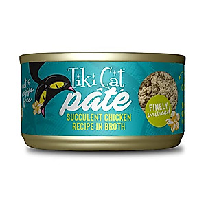 Tiki Cat Luau Pâté, Succulent Chicken Recipe in Broth, Grain-Free Balanced Nutrition Wet Canned Cat Food, for All Life Stages, 2.8 oz. Cans (Case of 12)