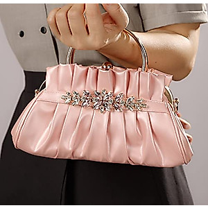 Sither Small Color Handbag Purses for Women Leather Handbag Purses with Crystal Clutch Purses Shoulder Chain Bags for Daily Party Prom Christmas Gift (pink)