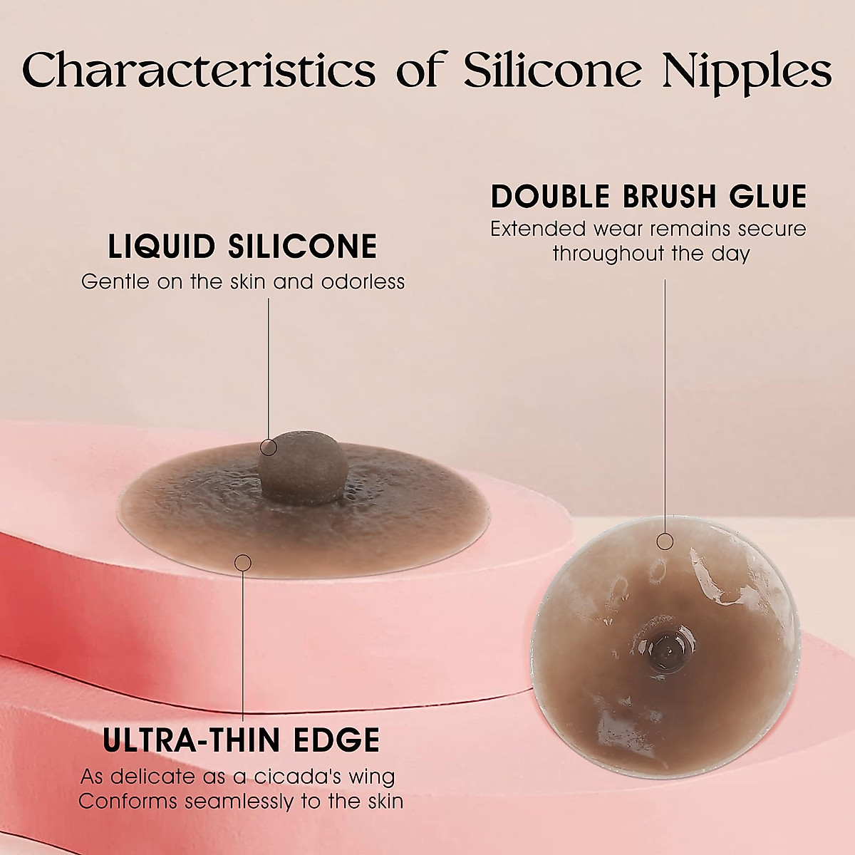Vollence Adhesive Silicone Nipples Reusable Attachable Nipple for Breast Forms