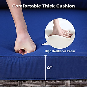 ovios Patio Modular Sectional Sofa, Outdoor Wicker Rattan Middle Sections Couch with Comfy Cushions, Modern Wicker Rattan Deep Seat Chairs for Furniture Set, Navy Blue