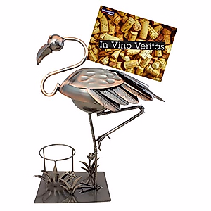 BRUBAKER Wine Bottle Holder 'Flamingo' - Table Top Metal Sculpture - with Greeting Card