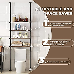 innotic Over The Toilet Storage, 4-Tier Adjustable Wooden Bathroom Organizer Shelves, 99 to 118 Inch Tall, Load Capacity 44 lb per Tier, Space Saver, Anti-Slip, Easy to Assemble, Vintage Brown