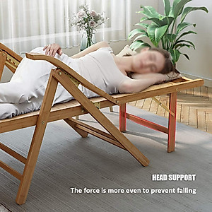 CHLDDHC 5-Gear Adjustable Recliner Chair, Folding Natural Durable Bamboo Lounge Seating for Outdoor Garden Patio Living Room Porch, Portable Deck Recliner