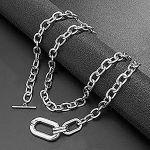 Chunky Necklace for Women Trendy Layered Chunky Choker Necklace for Women Gold Chain Necklace Gold Cuban Link Chain for Women Punk Hip-hop Jewelry (Silver)